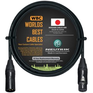 worlds best cables 6 foot – quad balanced microphone cable custom made using mogami 2534 wire and neutrik nc3mxx-b male & nc3fxx-b female xlr plugs.