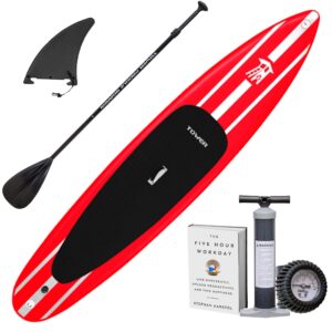 tower irace inflatable 12’6” stand up paddle board - (6 inches thick) - universal sup wide stance - premium sup bundle (pump & adjustable paddle included) - non-slip deck