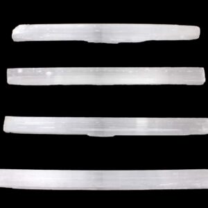 SELENITE (4) Large Sticks, approx. 6-8" long Wands plus Black Tourmaline Crystal and educational ID cards, Bulk, Reiki, Chakra, Healing, Good luck, and Protection