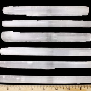 SELENITE (4) Large Sticks, approx. 6-8" long Wands plus Black Tourmaline Crystal and educational ID cards, Bulk, Reiki, Chakra, Healing, Good luck, and Protection