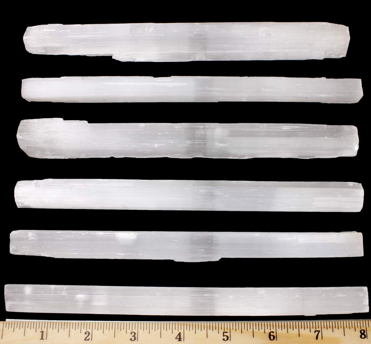 SELENITE (4) Large Sticks, approx. 6-8" long Wands plus Black Tourmaline Crystal and educational ID cards, Bulk, Reiki, Chakra, Healing, Good luck, and Protection