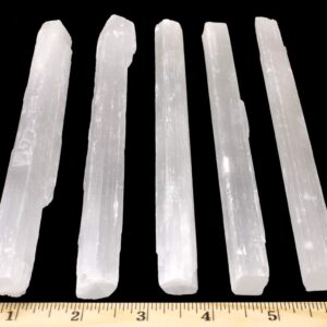 SELENITE (4) Large Sticks, approx. 6-8" long Wands plus Black Tourmaline Crystal and educational ID cards, Bulk, Reiki, Chakra, Healing, Good luck, and Protection