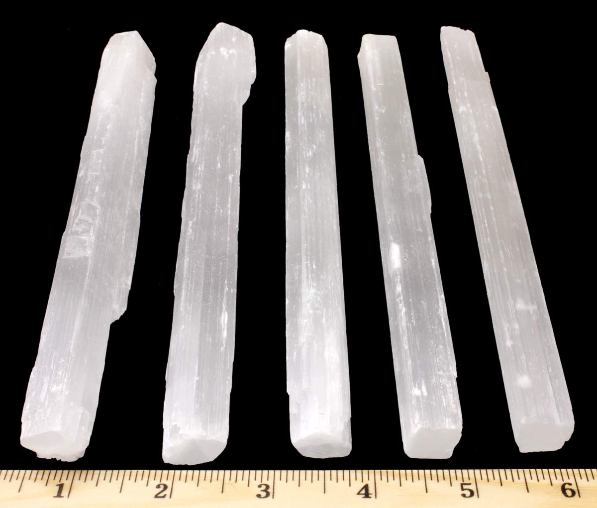 SELENITE (4) Large Sticks, approx. 6-8" long Wands plus Black Tourmaline Crystal and educational ID cards, Bulk, Reiki, Chakra, Healing, Good luck, and Protection