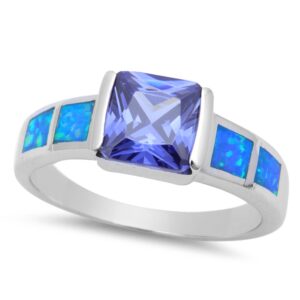 oxford diamond co sterling silver bar setting simulated tanzanite ring with lab created blue opals (5)