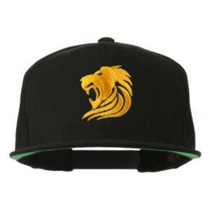 e4hats.com gold lion embroidered wool snapback cap - black osfm