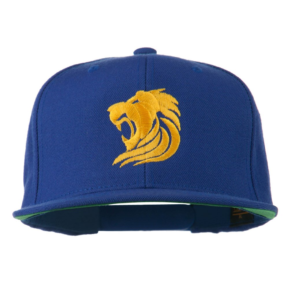 Gold Lion Embroidered Wool Snapback Cap - Royal OSFM