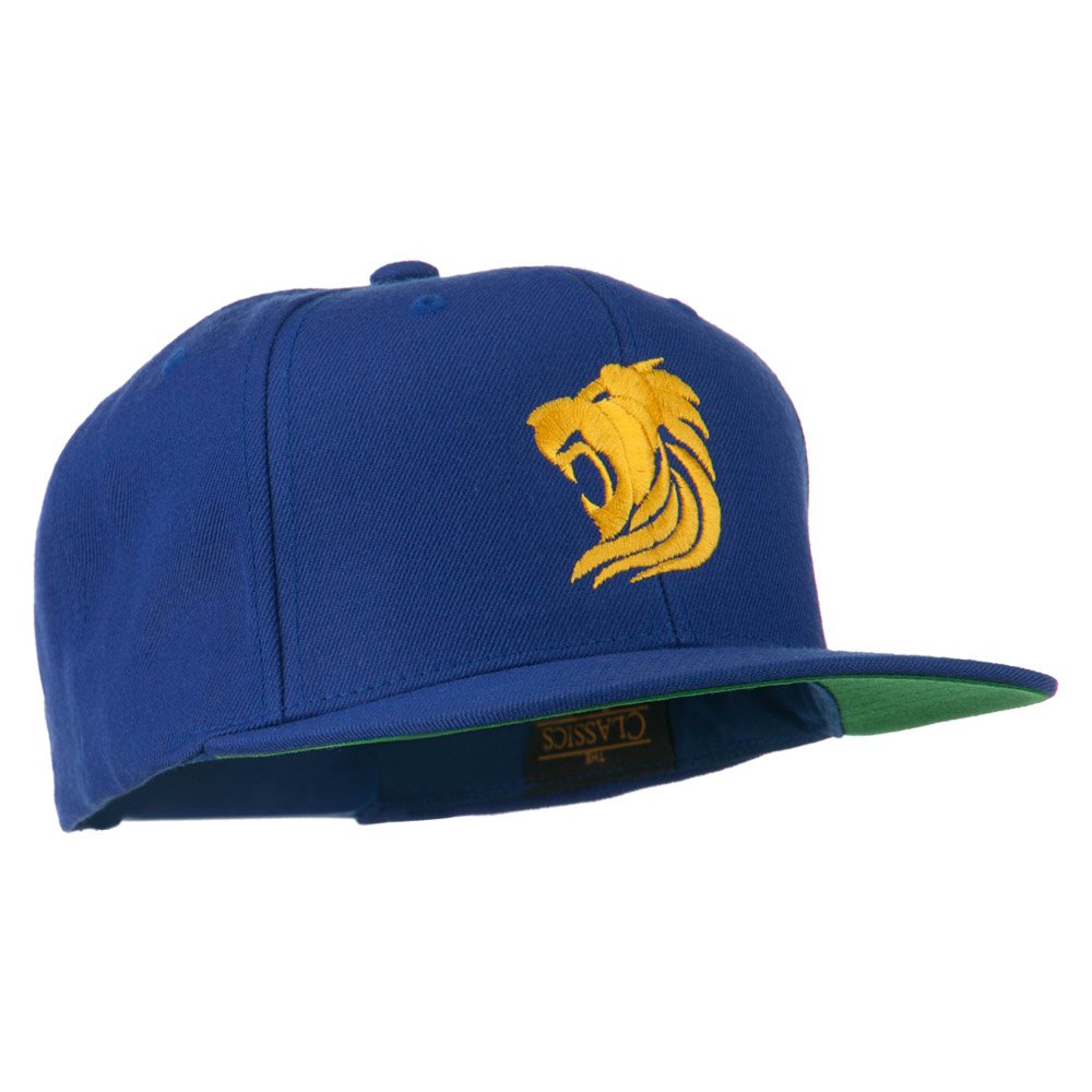 Gold Lion Embroidered Wool Snapback Cap - Royal OSFM