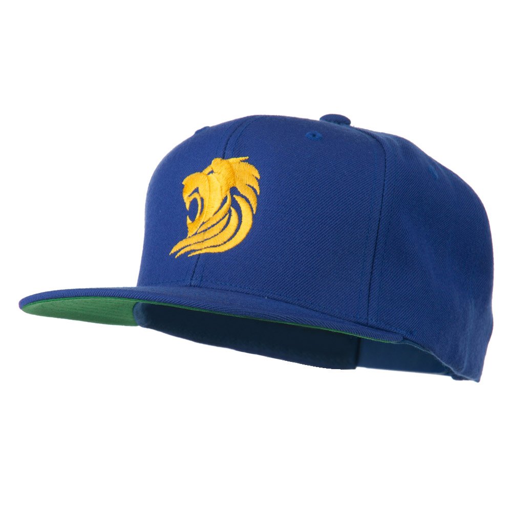 Gold Lion Embroidered Wool Snapback Cap - Royal OSFM