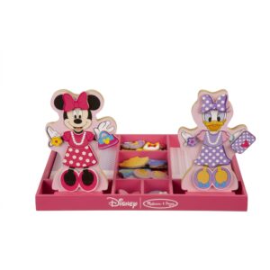 melissa & doug disney minnie mouse and daisy duck magnetic dress-up wooden doll pretend play set (40+ pcs) minnie mouse toys, disney dress up dolls for preschoolers and kids ages 3+