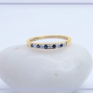 Dazzlingrock Collection 10K Blue Sapphire & White Diamond Women Anniversary Stackable Ring, Yellow Gold, Size 7