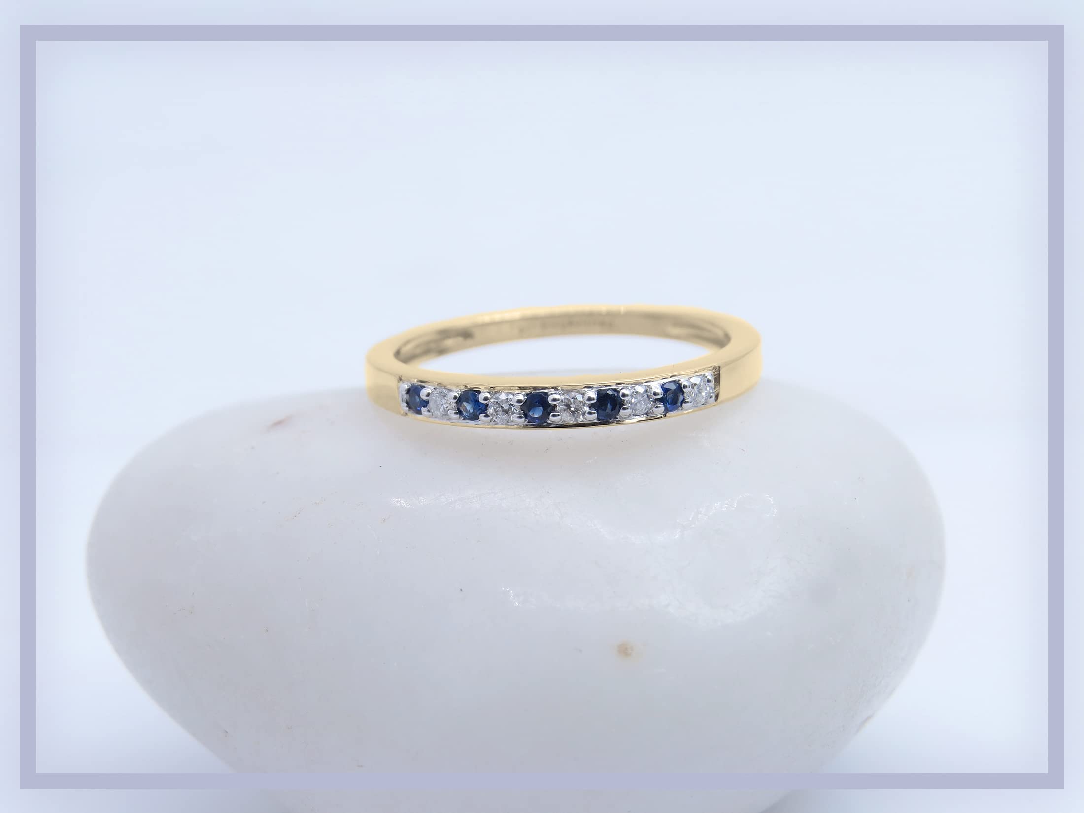 Dazzlingrock Collection 10K Blue Sapphire & White Diamond Women Anniversary Stackable Ring, Yellow Gold, Size 7