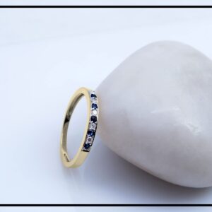 Dazzlingrock Collection 10K Blue Sapphire & White Diamond Women Anniversary Stackable Ring, Yellow Gold, Size 7