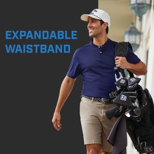 PGA TOUR Mens Flat Front With Expandable Waistband (Size 30 - 44) Golf Shorts, Black, 34 US