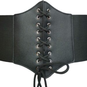 HOEREV Elastic Wide Band Elastic Tied Waspie Corset Waist Belt,XX-Large,Black