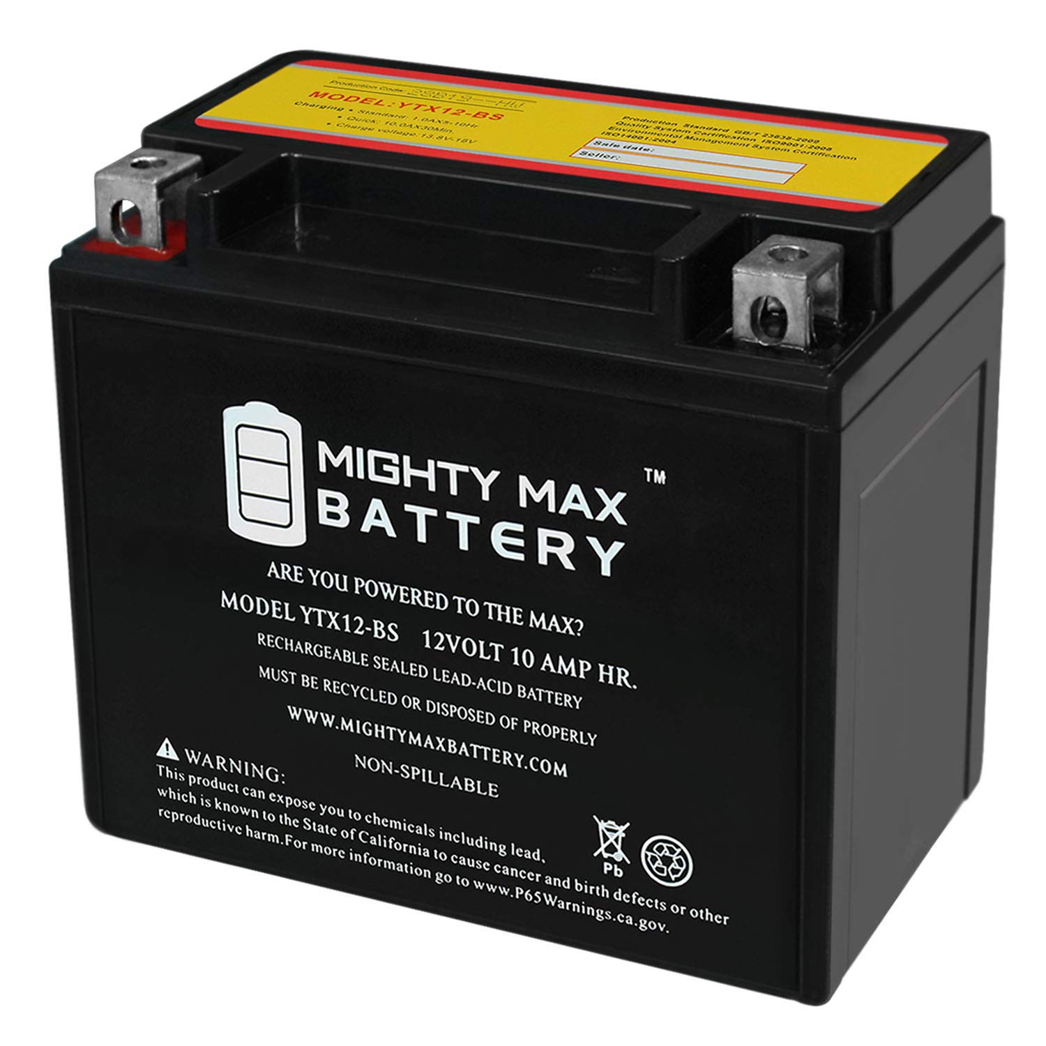 Mighty Max Battery YTX12-BS Power Sports Battery Replaces 740-1866, ES12BS