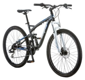 mongoose men's detour moutain bike, 18-inch aluminum frame, 26-inch wheels, grey