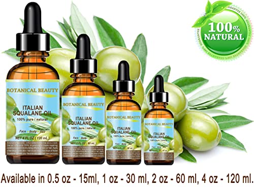 Botanical Beauty SQUALANE Italian Olive. 100% Pure Natural Undiluted Oil. 1 fl.oz- 30ml. 100% Ultra-Pure Moisturizer for Face, Skin, Body, Hair. Reliable 24/7 Skincare Protection