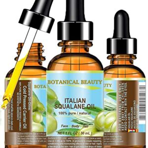 Botanical Beauty SQUALANE Italian Olive. 100% Pure Natural Undiluted Oil. 1 fl.oz- 30ml. 100% Ultra-Pure Moisturizer for Face, Skin, Body, Hair. Reliable 24/7 Skincare Protection