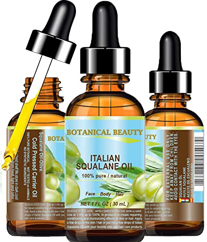 Botanical Beauty SQUALANE Italian Olive. 100% Pure Natural Undiluted Oil. 1 fl.oz- 30ml. 100% Ultra-Pure Moisturizer for Face, Skin, Body, Hair. Reliable 24/7 Skincare Protection