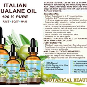 Botanical Beauty SQUALANE Italian Olive. 100% Pure Natural Undiluted Oil. 1 fl.oz- 30ml. 100% Ultra-Pure Moisturizer for Face, Skin, Body, Hair. Reliable 24/7 Skincare Protection