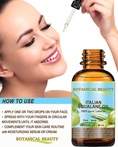 Botanical Beauty SQUALANE Italian Olive. 100% Pure Natural Undiluted Oil. 1 fl.oz- 30ml. 100% Ultra-Pure Moisturizer for Face, Skin, Body, Hair. Reliable 24/7 Skincare Protection