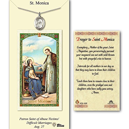 Pewter St. Monica medal on an 18 inch Lite Curb Chain with a Prayer to St Monica Prayer Card.