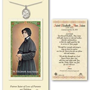 Bonyak Jewelry Pewter St. Elizabeth Ann Seton Medal on an 18 inch Lite Curb Chain with a Prayer to St Elizabeth Anne Seton Prayer Card.