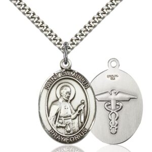 bonyak jewelry saint medal collection sterling silver st. camillus of lellis pendant 1 x 3/4 inches with heavy curb chain