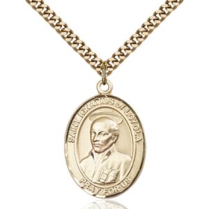 bonyak jewelry saint medal collection gold filled st. ignatius of loyola pendant 1 x 3/4 inches with heavy curb chain