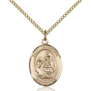 bonyak jewelry saint medal collection gold filled st. catherine of siena pendant 3/4 x 1/2 inches with gold filled lite curb chain