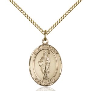 gold filled st. gregory the great pendant 3/4 x 1/2 inches with gold filled lite curb chain