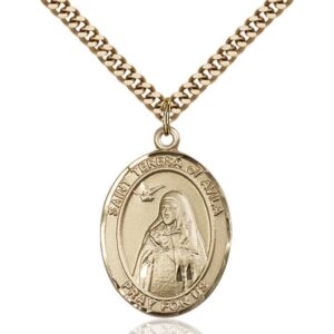 bonyak jewelry saint medal collection gold filled st. teresa of avila pendant 1 x 3/4 inches with heavy curb chain