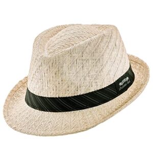 panama jack weaved toyo fedora with striped black band (sand, large)