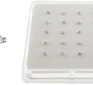 Silver Set of 20 Round Clear Simulated Diamond Nose Stud Box 1.5 mm Straight