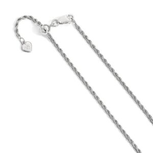 the black bow 2.25mm rhodium plated sterling silver adjustable solid diamond cut rope chain necklace, 30in