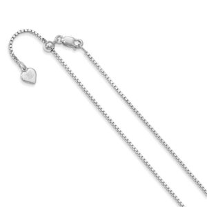 the black bow 1.1mm rhodium plated sterling silver adjustable box chain necklace, 30 inch