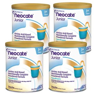 neocate junior - powdered hypoallergenic, amino acid-based toddler and junior formula - vanilla - 14.1 oz can (case of 4)