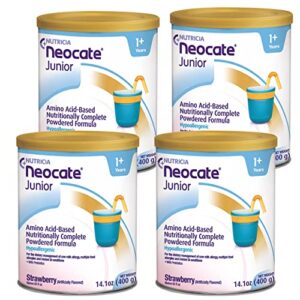 neocate junior - powdered hypoallergenic, amino acid-based toddler and junior formula - strawberry - 14.1 oz can (case of 4)