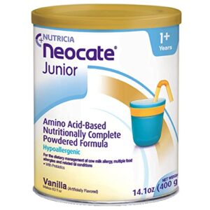 neocate junior - powdered hypoallergenic, amino acid-based toddler and junior formula - vanilla - 14.1 oz can (case of 1)