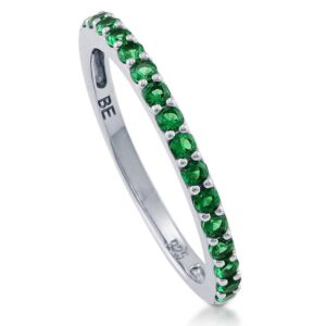 berricle sterling silver simulated emerald pave set cubic zirconia cz stackable fashion half eternity ring for women, rhodium plated size 8