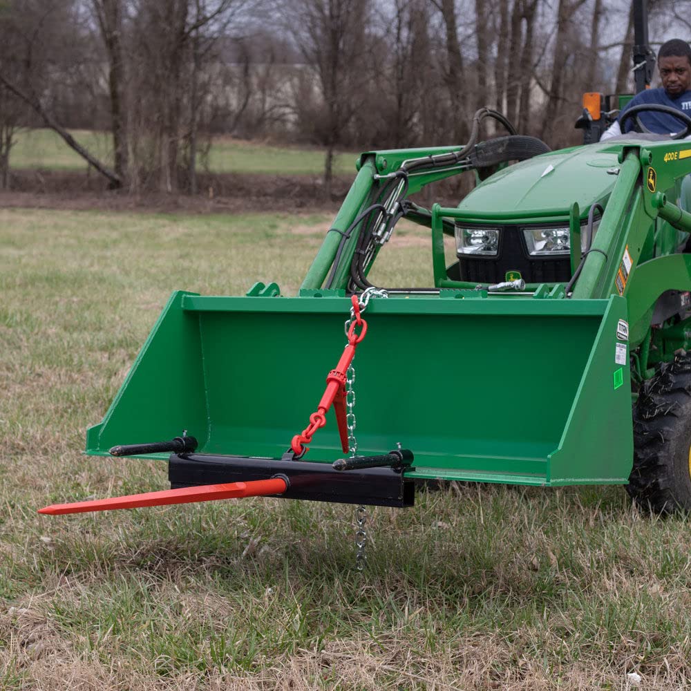 Titan Attachments 39" Hay Bale Spear Attachment with Stabilizer Spears, Universal HD Front Skid Steer Tractor Loader Bucket Attachment, 3000 LB Capacity