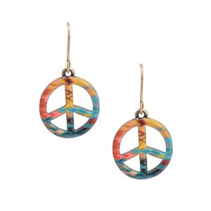 spinningdaisy folk art colorful peace sign earrings yellow green