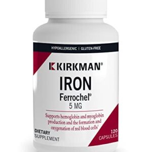 Kirkman - Iron Ferrochel 5mg - 120 capsules - Aids Hemoglobin & Myoglobin Production - Supports Red Blood Cells Formation - Hypoallergenic