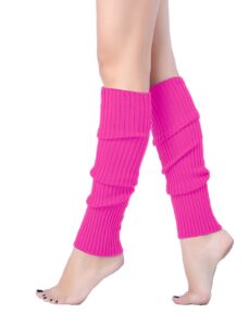 v28 women juniors 80s eighty's ribbed leg warmers for party sports(rose)