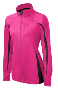 mizuno women's youth nine collection focus full zip jacket, shocking pink/black, medium