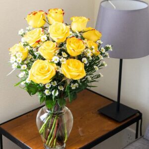 From You Flowers - One Dozen Festive Roses with Glass Vase (Fresh Flowers) Birthday, Anniversary, Get Well, Sympathy, Congratulations, Thank You