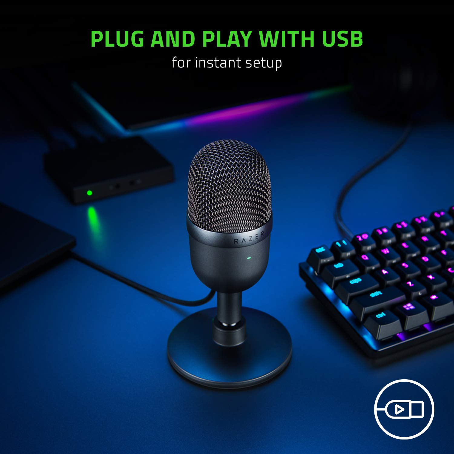 Razer Seiren Mini - USB Condenser Microphone for Streaming (Compact with Supercardioid Polar Pattern, Tiltable Stand, Integrated Shock Absorber) Black