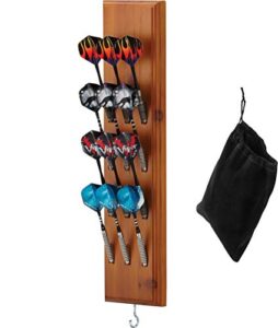 viper dart caddy solid wood wall mounted dart holder / stand, displays 4 sets of steel or soft tip darts, for all sisal & electronic dartboards, surrounds & cabinets, cinnamon finish