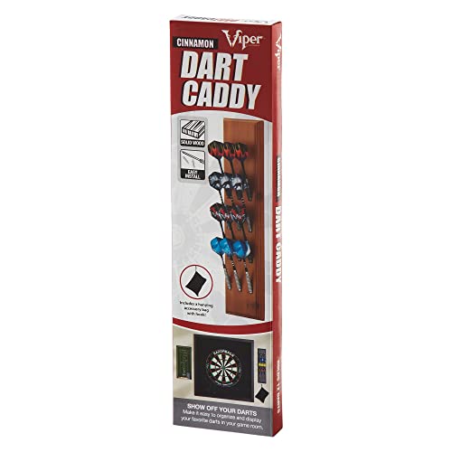 Viper Dart Caddy Solid Wood Wall Mounted Dart Holder / Stand, Displays 4 Sets of Steel or Soft Tip Darts, for all Sisal & Electronic Dartboards, Surrounds & Cabinets, Cinnamon Finish