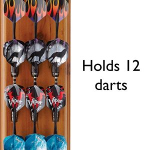 Viper Dart Caddy Solid Wood Wall Mounted Dart Holder / Stand, Displays 4 Sets of Steel or Soft Tip Darts, for all Sisal & Electronic Dartboards, Surrounds & Cabinets, Cinnamon Finish